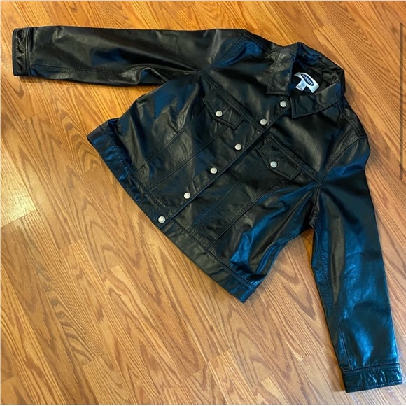 Old Navy | Jackets & Coats | Vintage Y2k Genuine Leather Jacket Old Navy Moto Jacket Black ...
